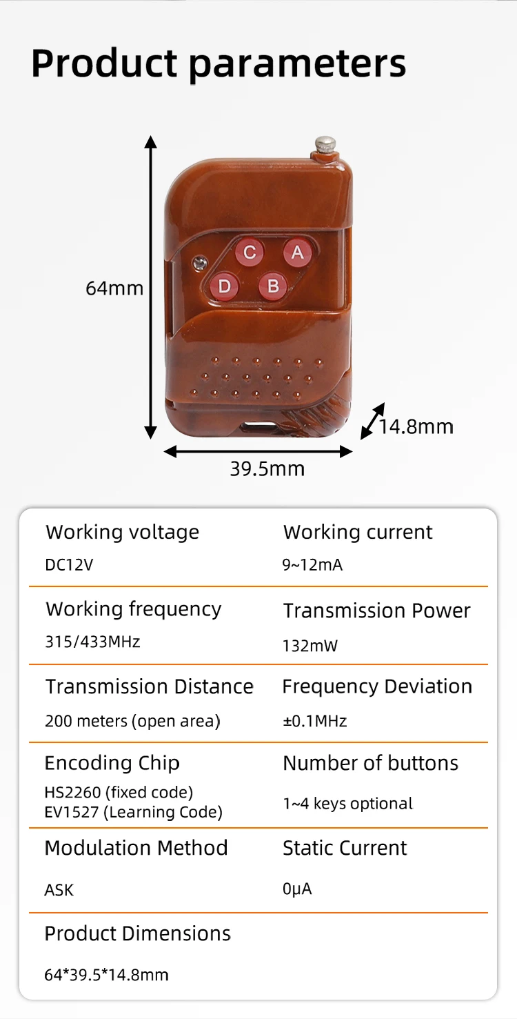 Learning Code & Fixed Code 1~4 Buttons 315/433MHZ Wireless RF Universal Remote Control Switches ...