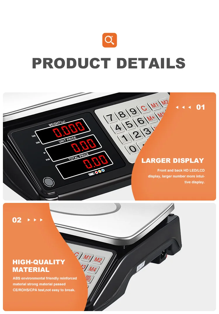 40kg Commercial Scale Digital Price Computing Scale With LED / LCD ...
