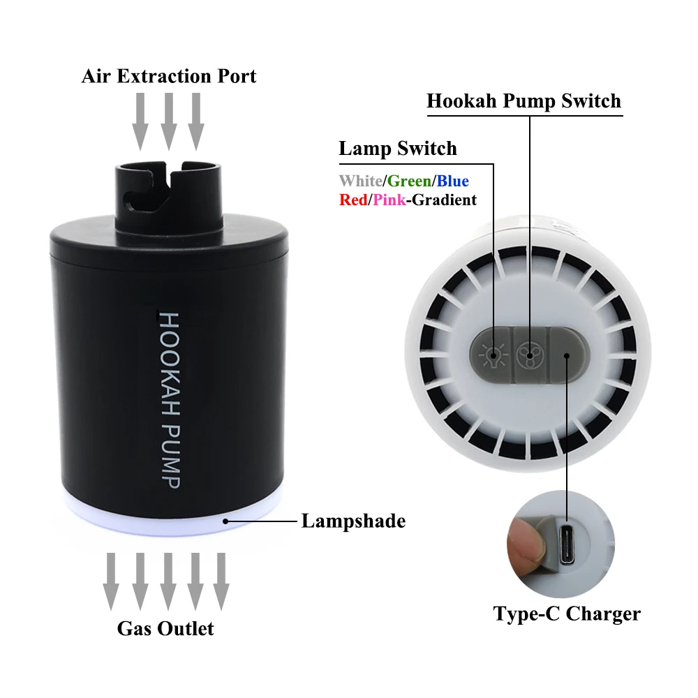 Electronic Hookah Pump - Portable Shisha Starter with LED