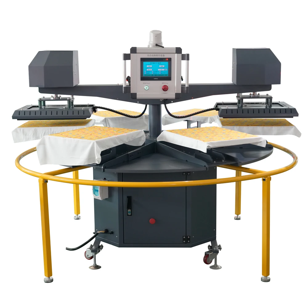 Automatic Fabric Pneumatic Turntable 6 Station Flat Heat Press Machine ...
