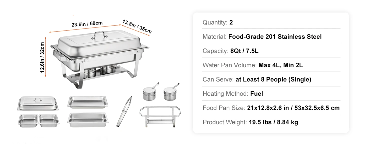 Chaffing Dishes - Stainless Steel Buffet Serving Trays
