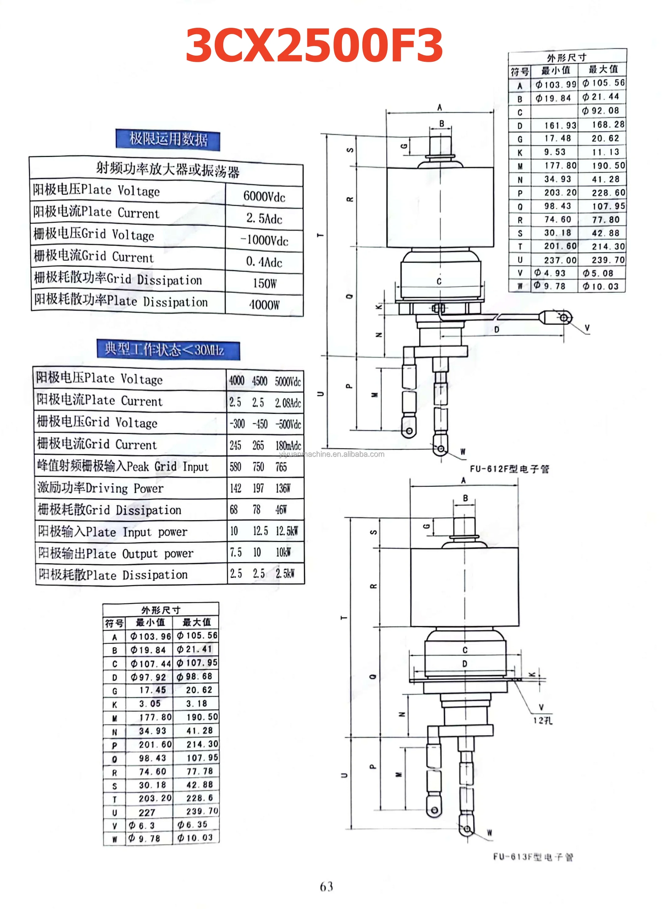 6.5KW RF Power Heating Triode Tube 3CX2500F3 Oscillator Lamp Valve ...