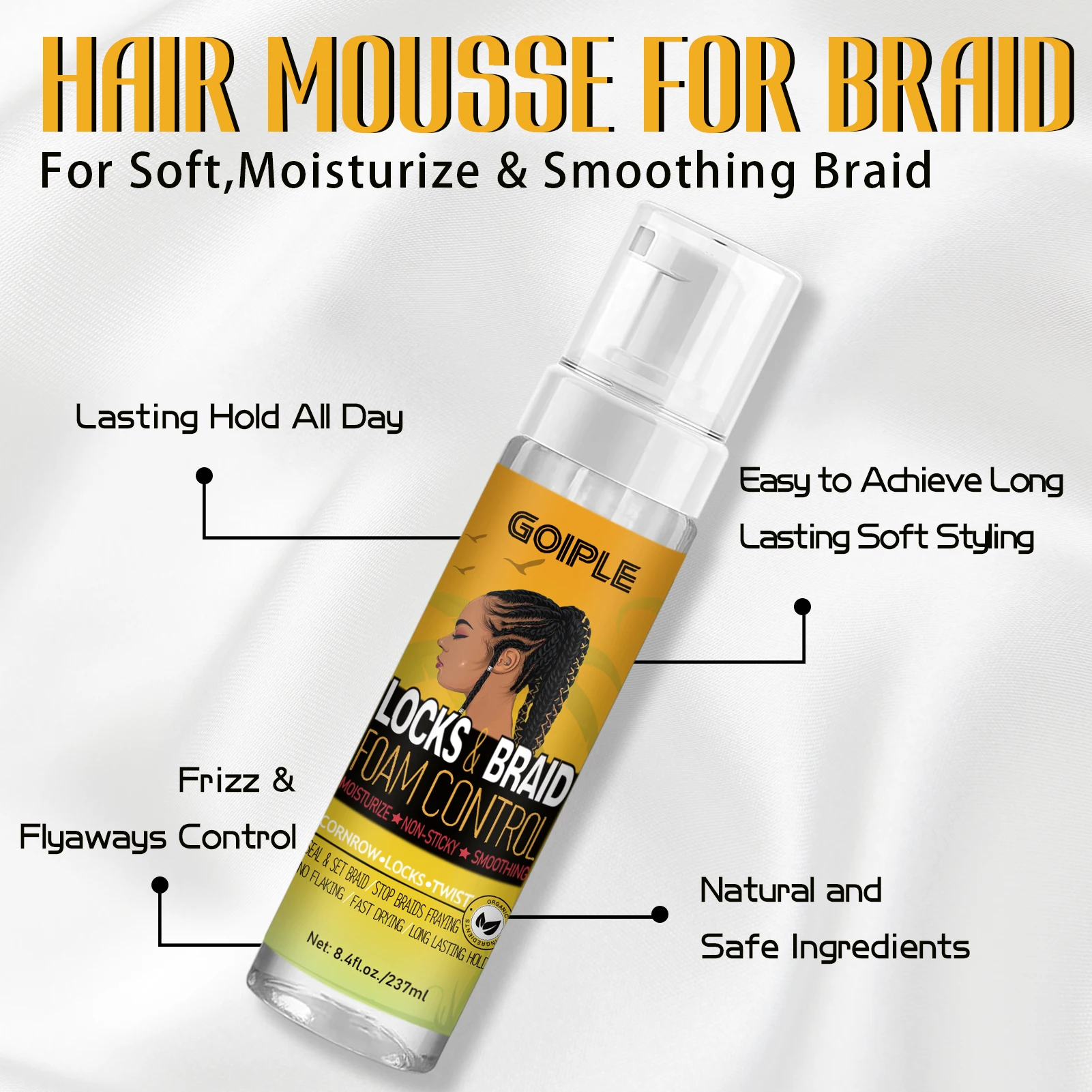 Custom Hair Setting Mousse for Braiding Sealer Box Braids Cornrows ...