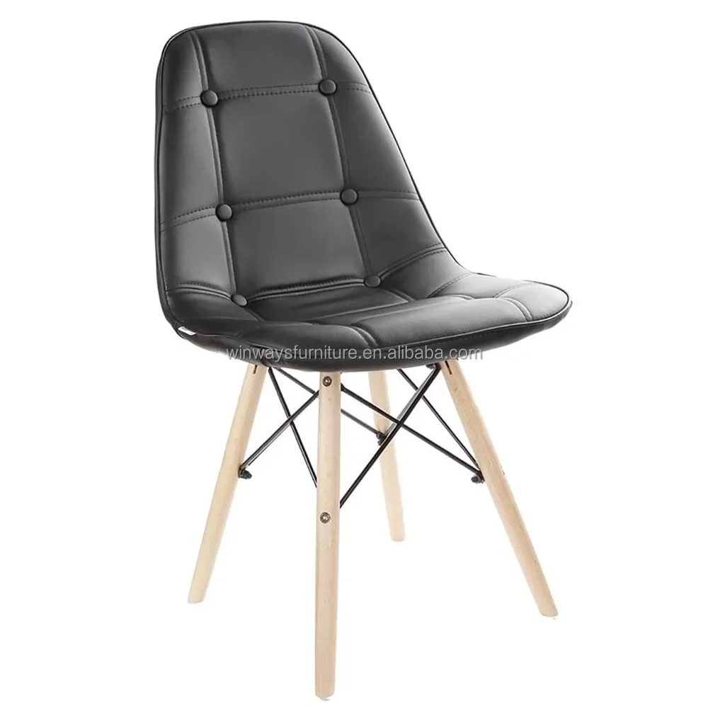 Modern Black Button Chairs Pu Leather Dining Chair Pu Upholstered ...
