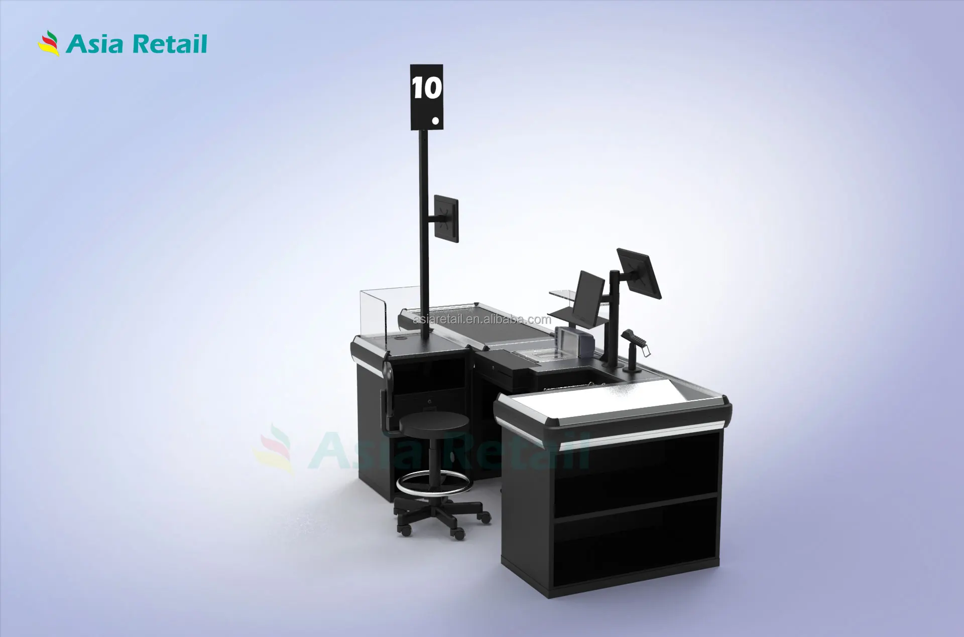America Supermarket Cashier Checkout Counter with POS Equipments