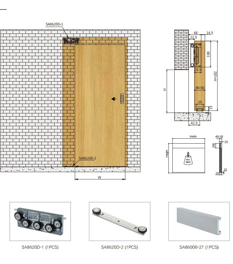 HDSAFE Wall Mounted Hidden Track Sliding Door Hardware Kit