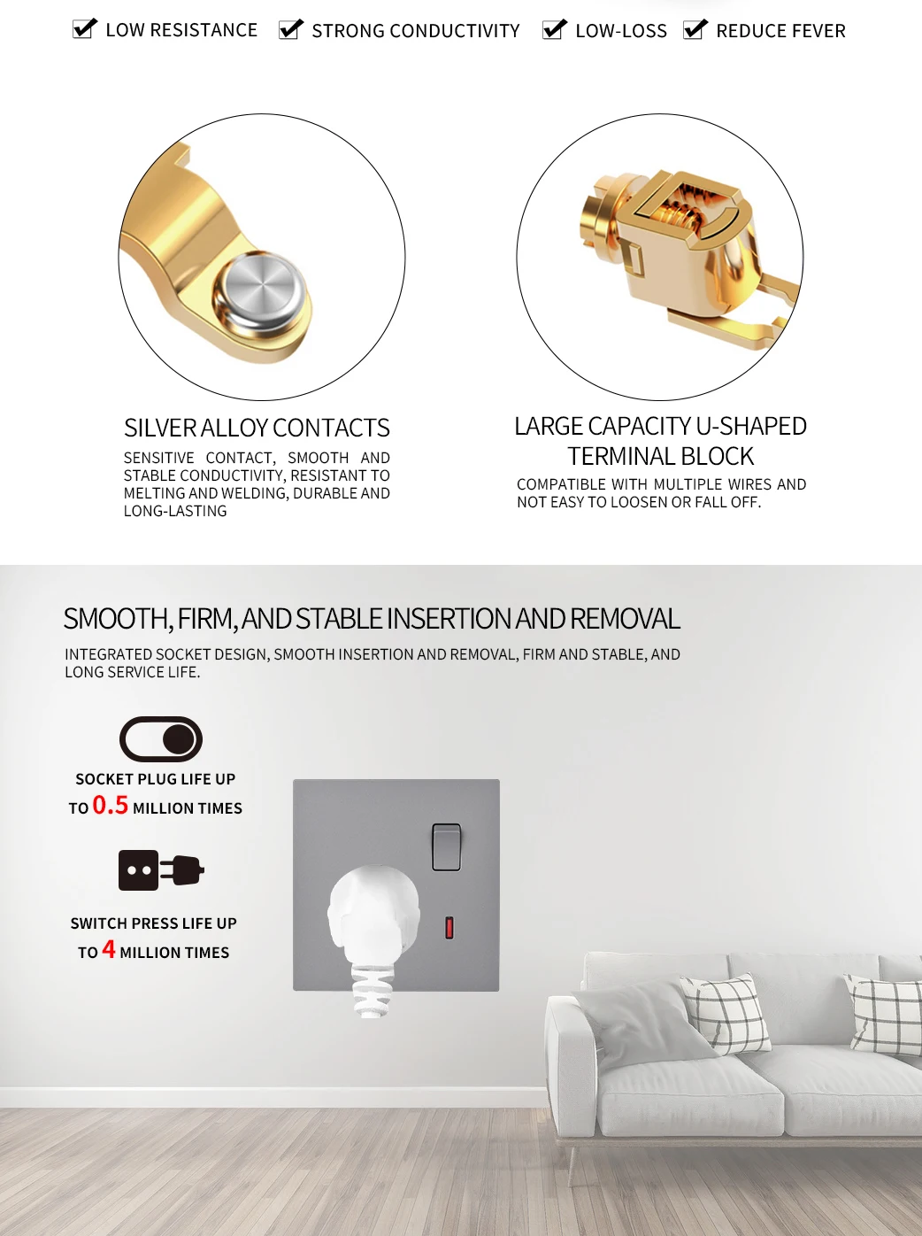 High Quality British Standard Power Switches 4 Gang 1 Way Wall Light ...