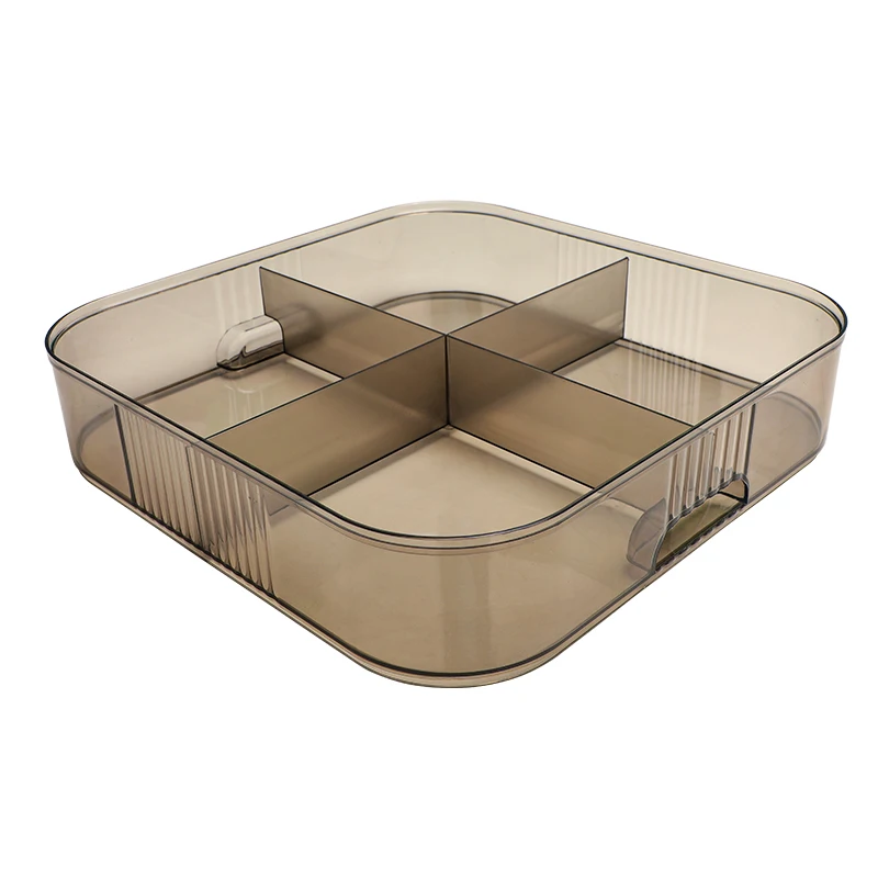 Square gray transparent plastic storage box desktop four grid ...