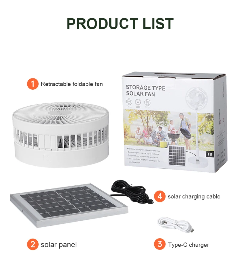 5200mah Solar Rechargeable Table Fan 5v Solar Panel Portable Solar Desk ...