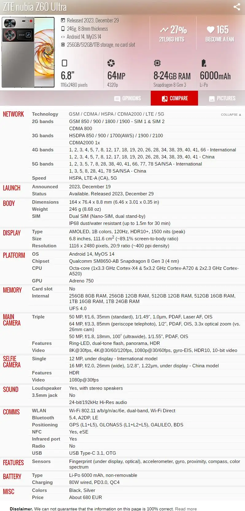 Z60 Ultra Photographer 6.8inch Udc Display 120hz Amoled 16gb Ram 512gb ...