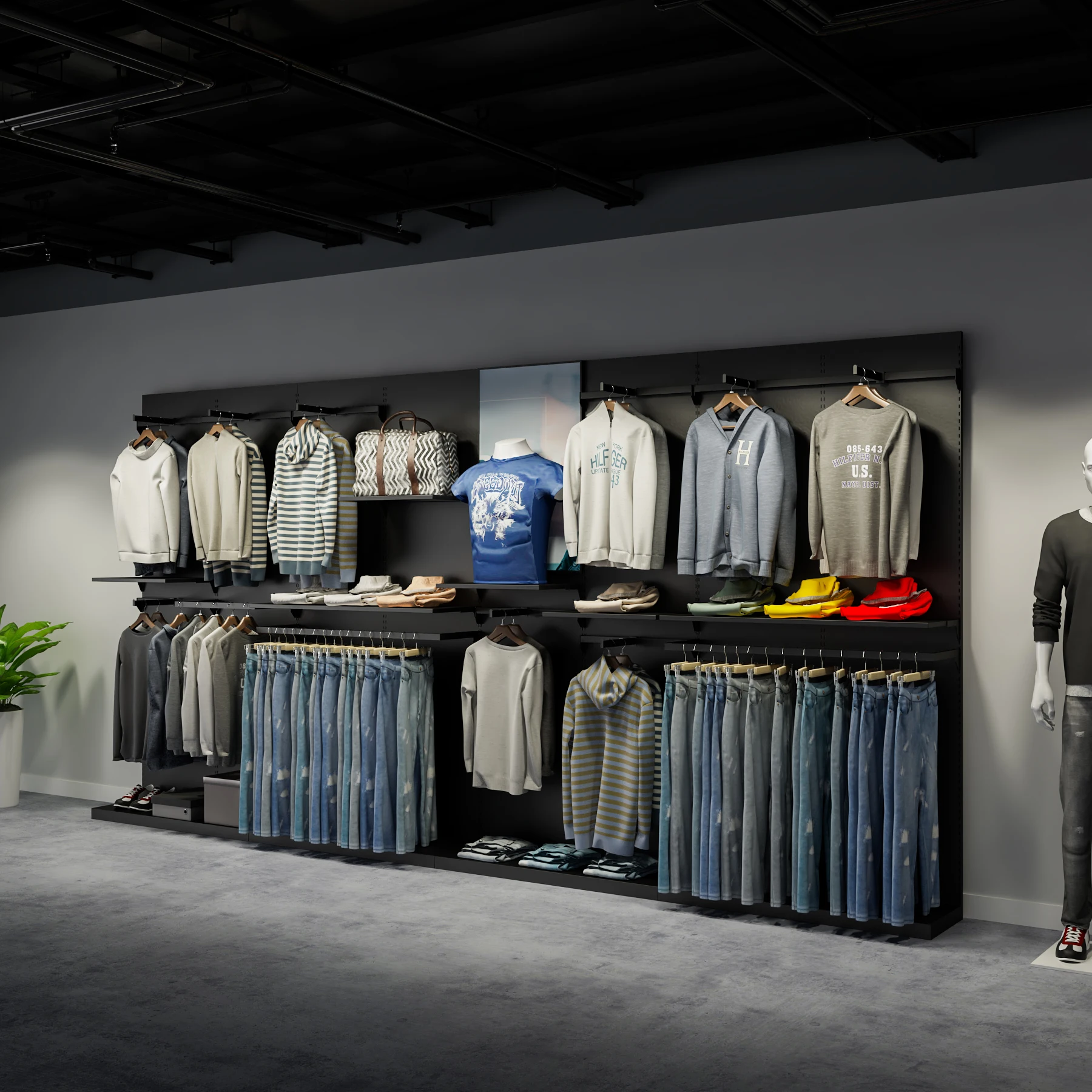 Commercial Wooden Wall Mounted Garment Display Shelves Men's Clothes ...