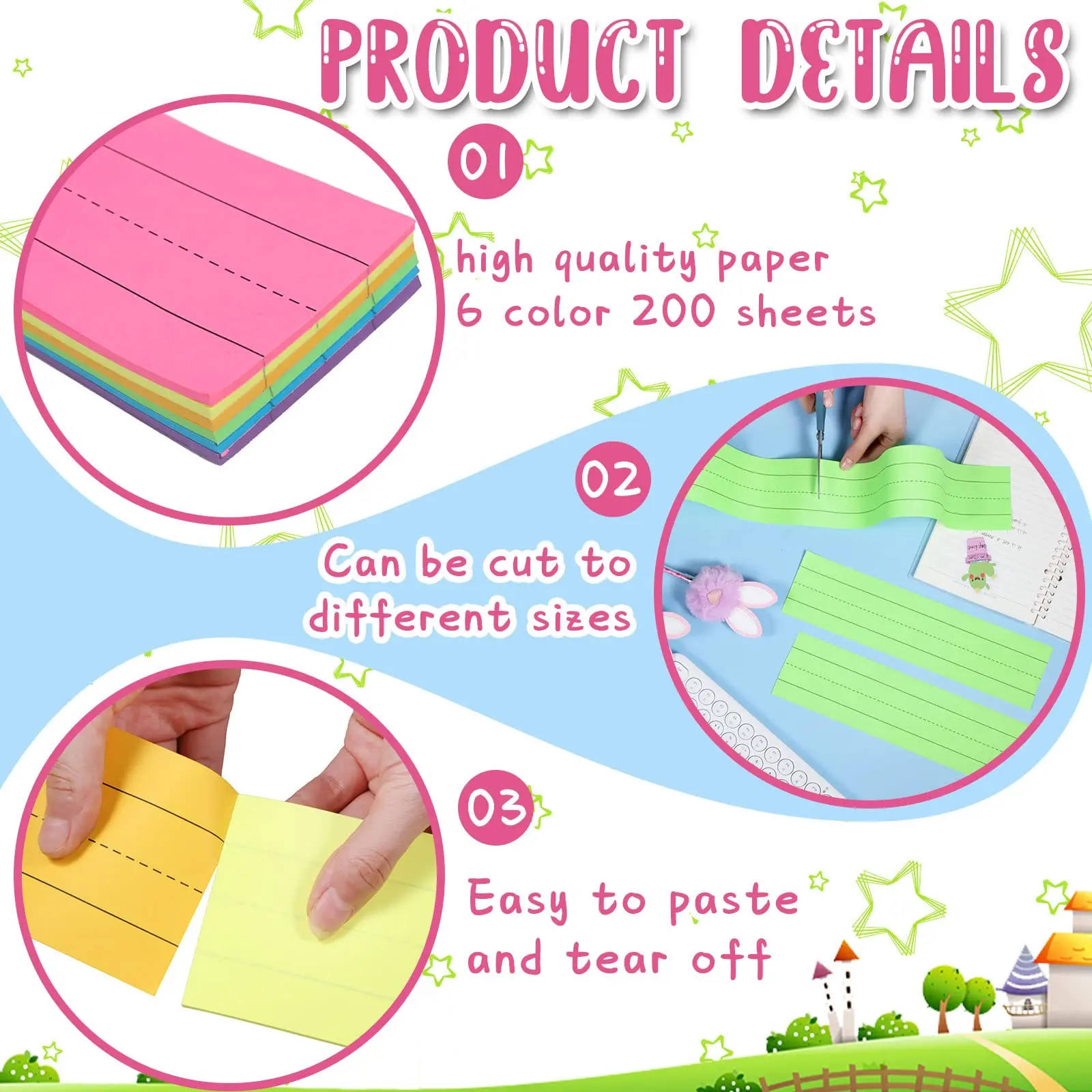 Rainbow Ruled Word Strips Adhesive Writing Lined Strips Neon Word ...