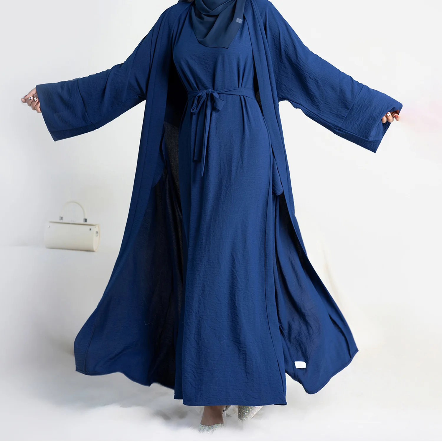 Luxury Abaya Modest Wear Chiffon Texture Modesty Open Abaya With Inner