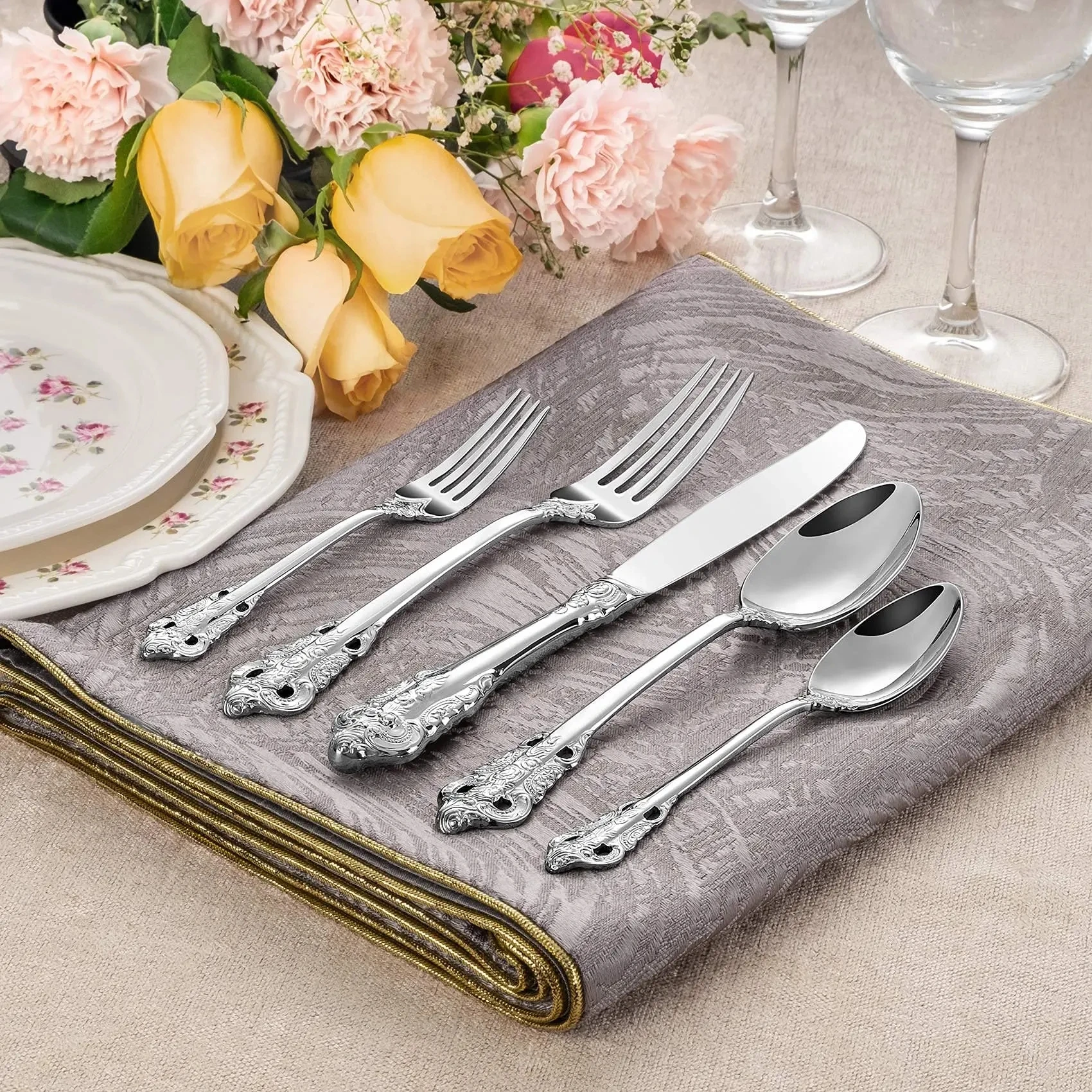 Wedding Cutlery Set Luxury Baroque Spoon Stainless Steel Golden Spoon ...