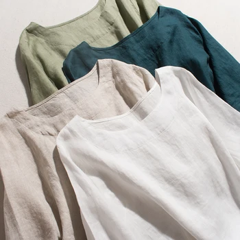 Pure Linen Flax Fabric Made Women Casual Summer Blouses Shirt Short ...