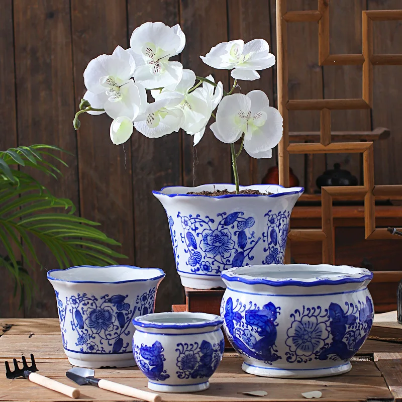 Blue And White Porcelain Flower Pots Vintage Vintage Blue Indoor ...