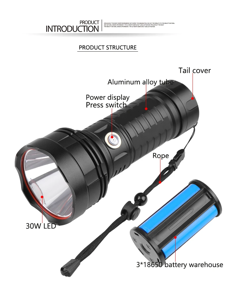 Tactical Flashlight 1500 Meter Long Range 5 Modes High Lumen Torch ...