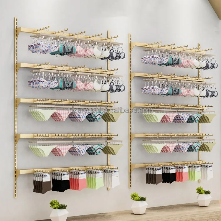 Custom Gold Wall Mount Lingerie Rack Bra Display Stand Underwear Shelf ...