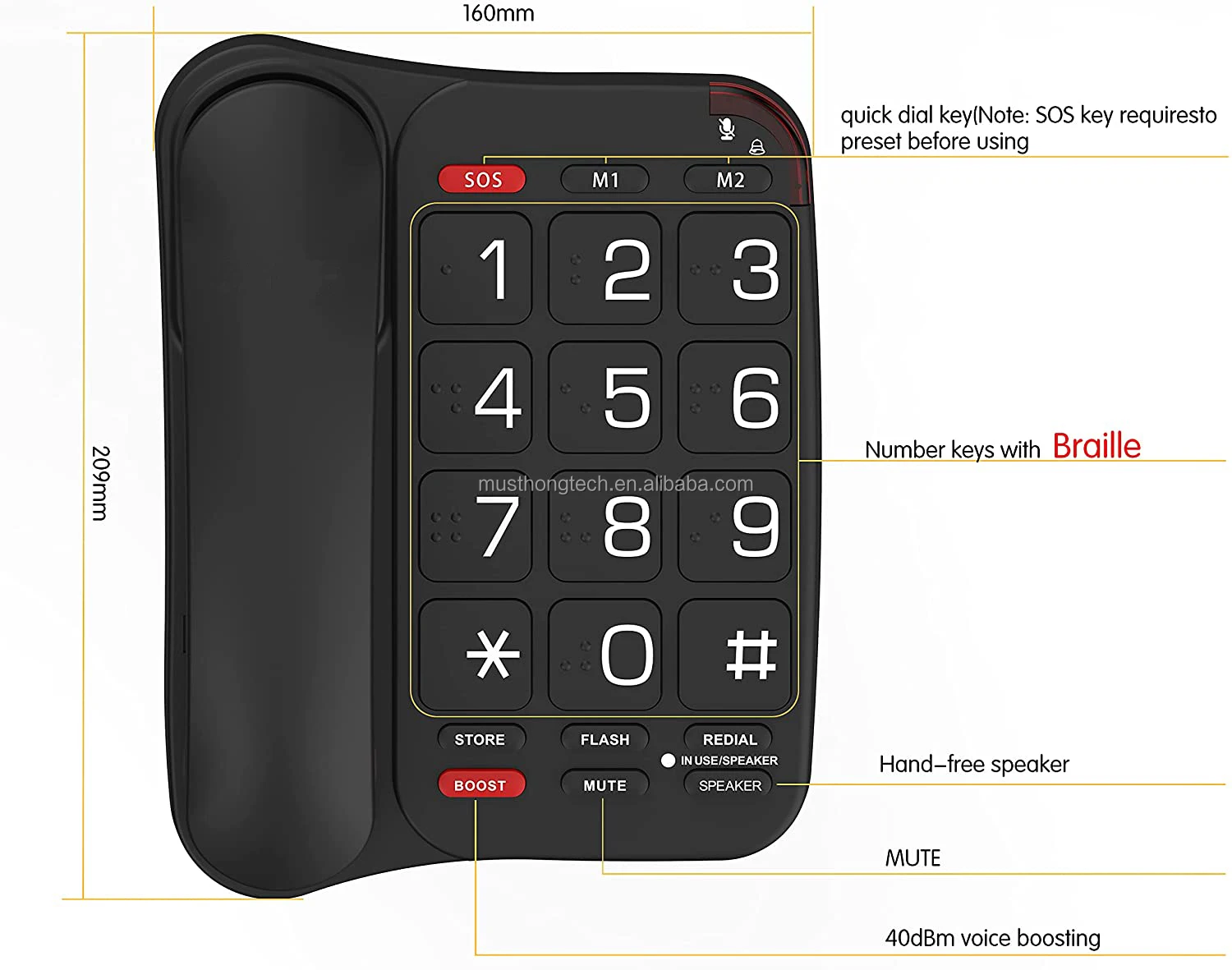 Big Button Telephone With Two Way Speaker and 3 One-Touch Memory Keys ...