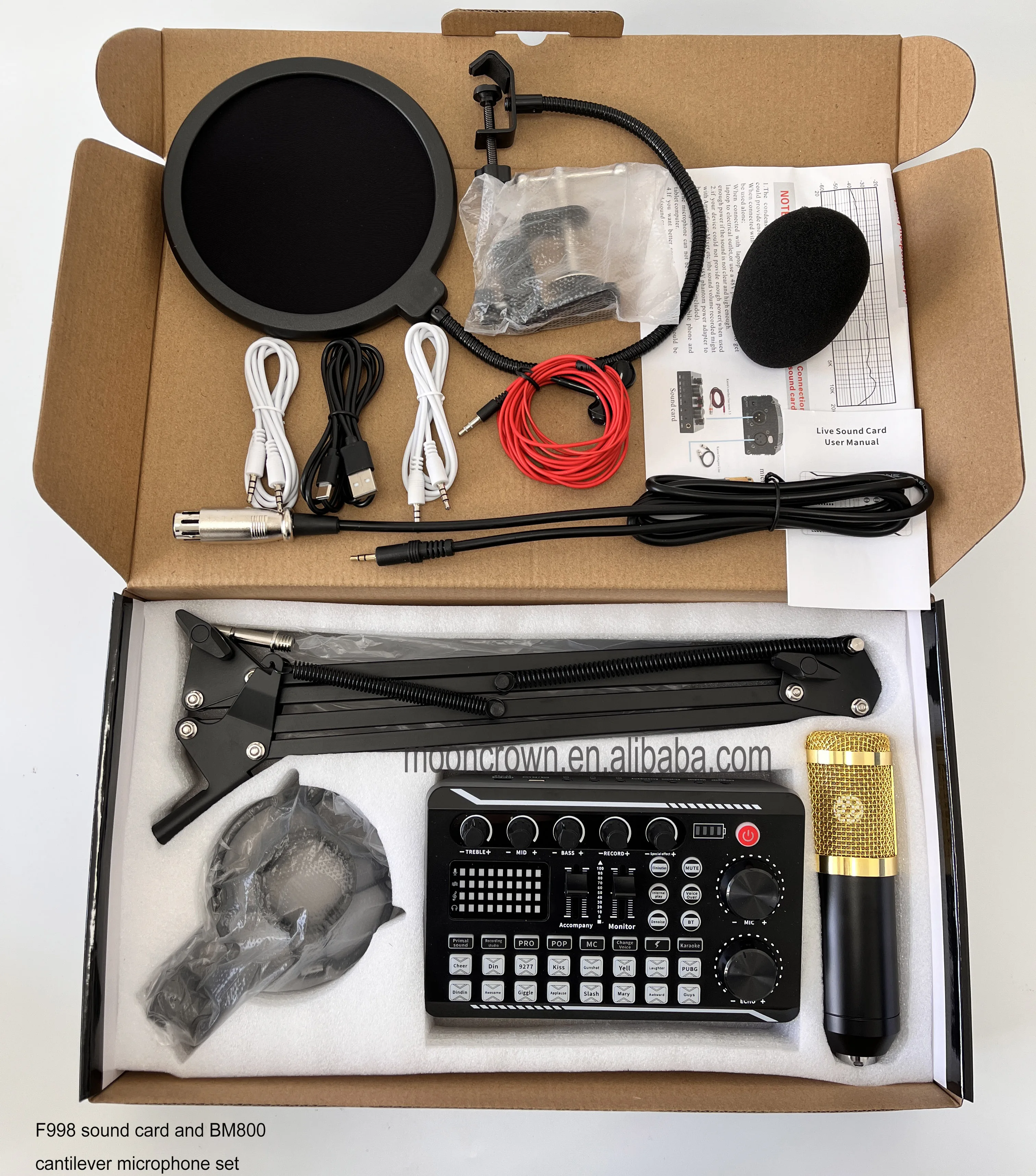 F998 Sound Card Cantilever Microphone Set for Karaoke & Podcasts