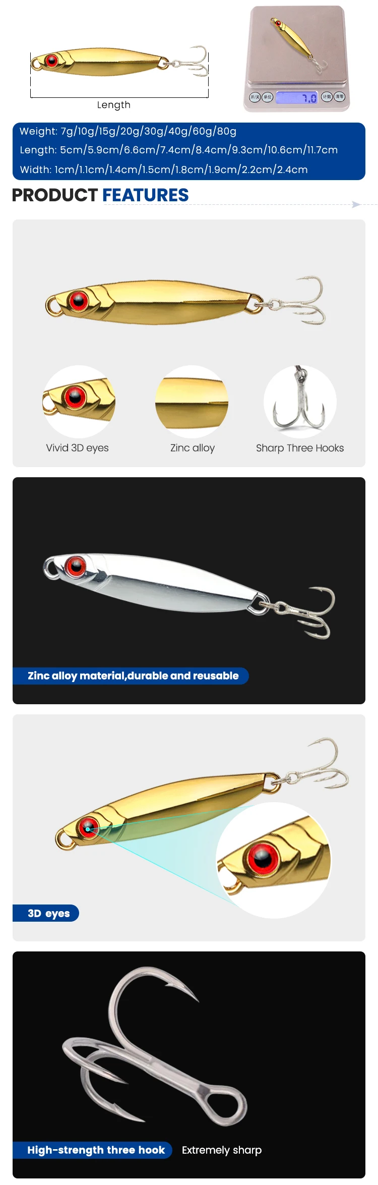 Victory Reflective Design Saltwater Fishing Jig Lure 20g Metal Slow ...