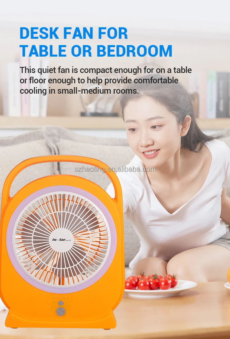 8 Inch LED Table Fan - Low Noise, AC DC Supply for Bedrooms