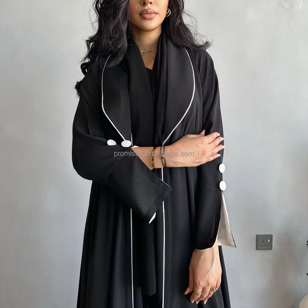 PROMISTAR High Quality Luxurious Dubai Turkey Open Abaya Black Gulf ...