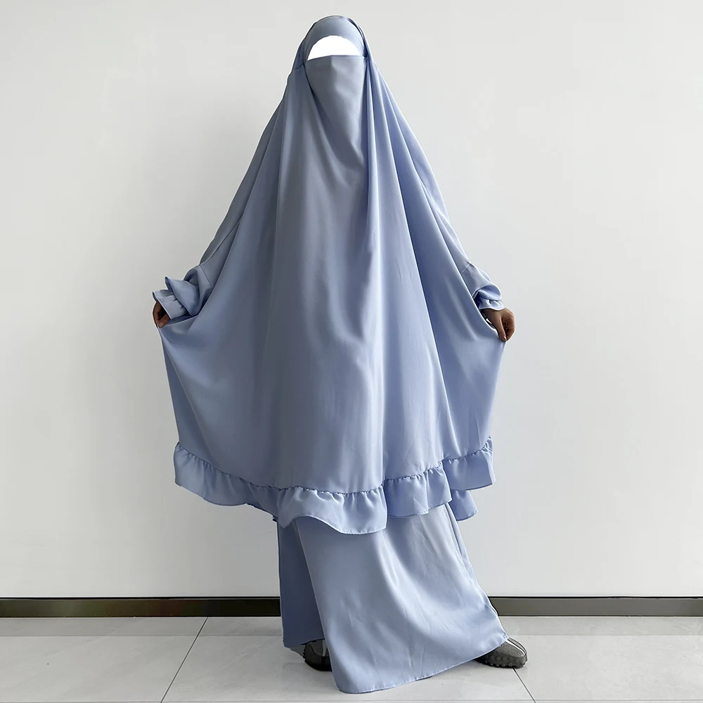 2 Piece Nida Jilbab Skirt Ramadan Eid Breathable Prayer Robe Set ...