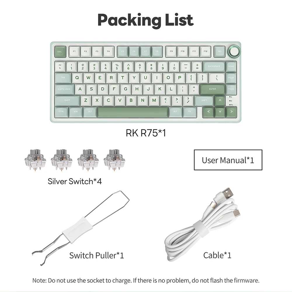 RK R75 Gasket Mount Keyboard - 75% PBT Keycaps & RGB Backlit