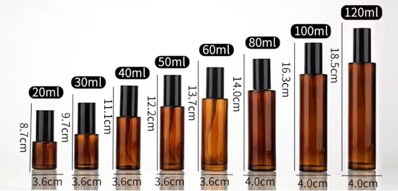 20ml 30ml 40ml 50ml 60ml 80ml 100ml 120ml Flat Shoulder Amber Cosmetic Lotion Pump Spay Glass ...