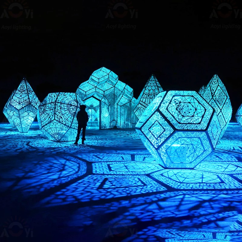 Mall square Outdoor Geometric Lighting Art Installation Polyhedral ...