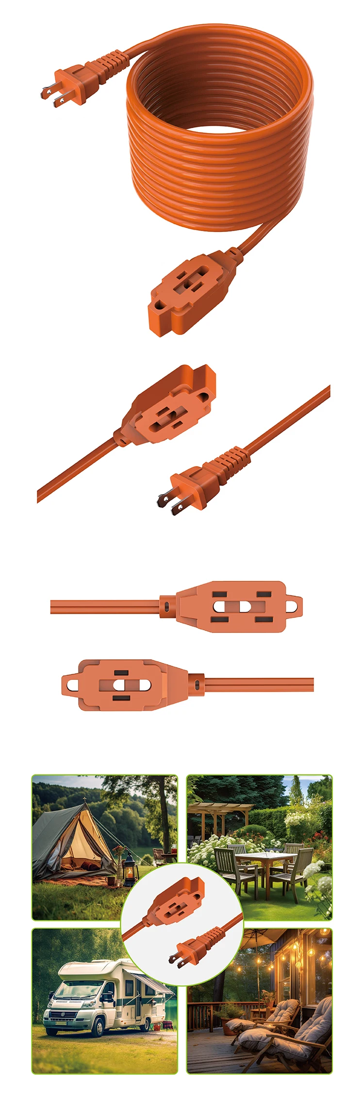 Orange Power Cord 10m Extension Cord with 2 Pin Plug Electric Wire for ...