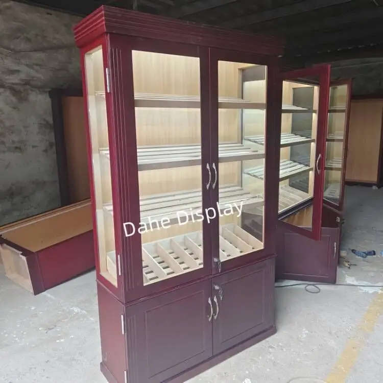 Display Cigar Showcase - Wooden Humidor Cabinet with Glass Doors