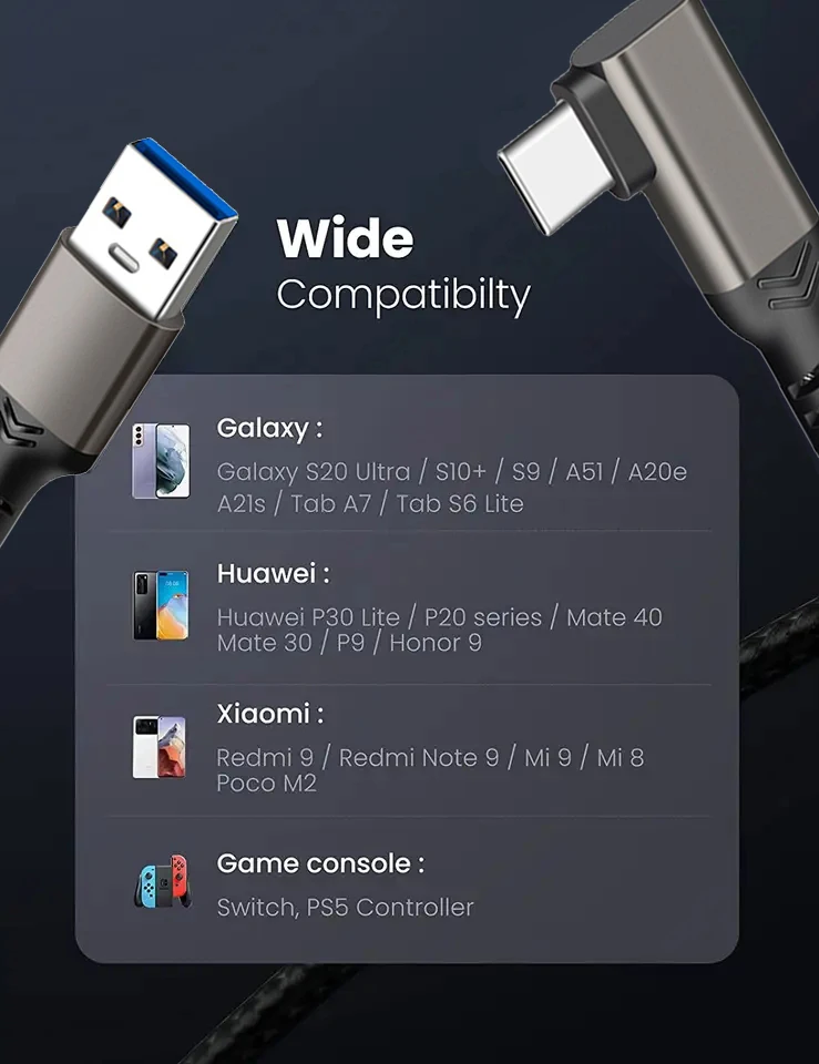 USB C Type C Right Angle 90 Degree Elbow Fast Charging Cable