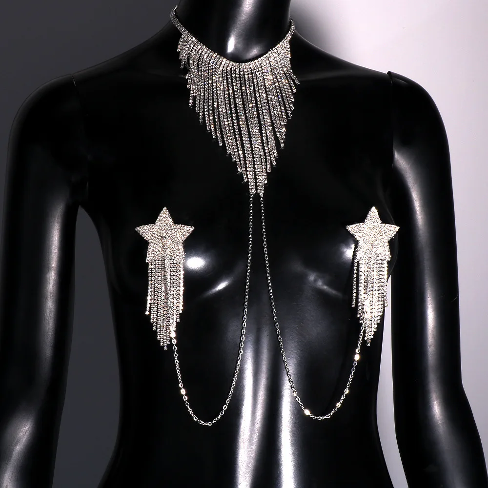 Stonefans Fashion Crystal Sexy Harness Bikini Chest Bra Chain For Women