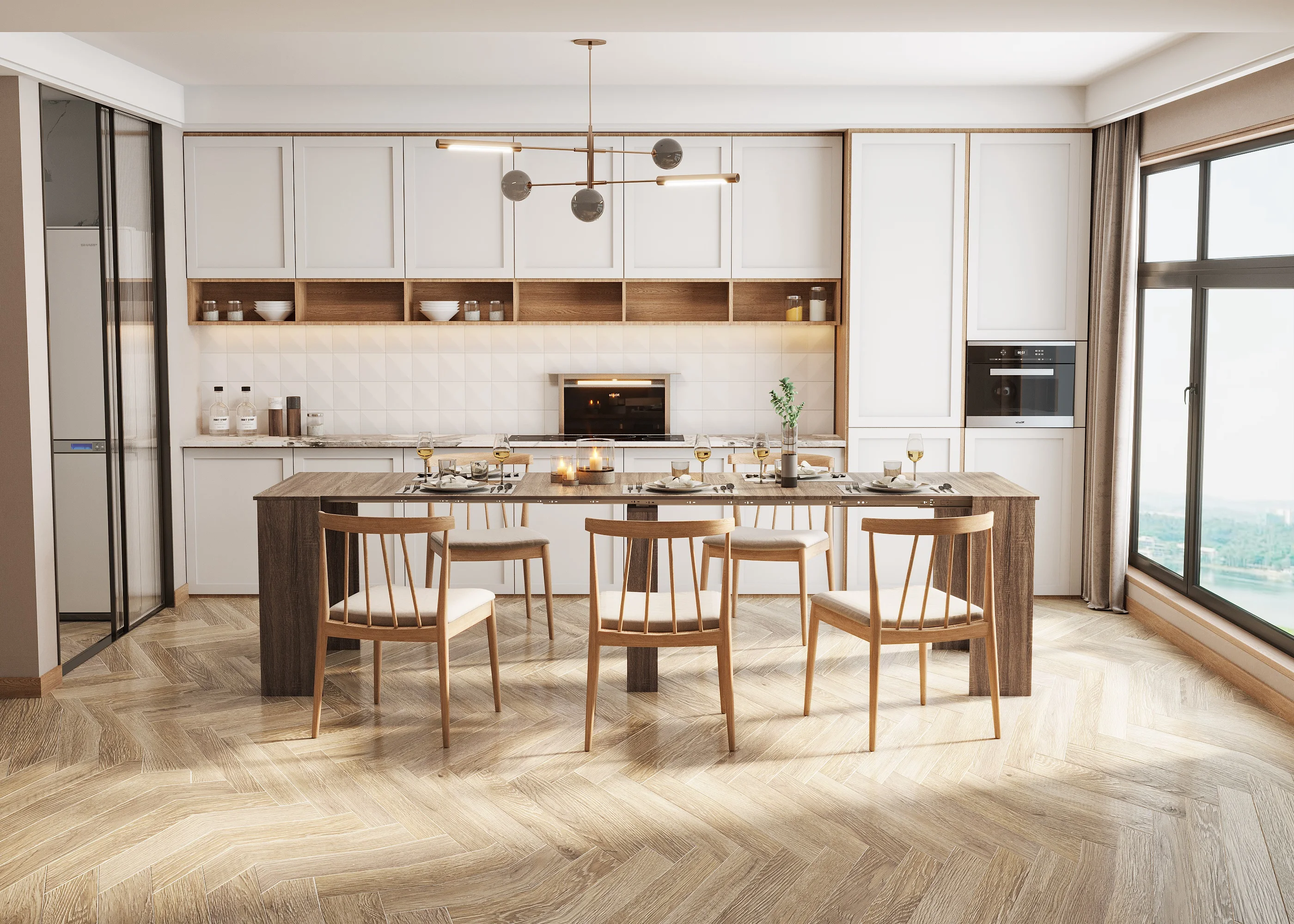 Modern Wood Dining Table Set for 6 Extension Dining Table Expandable ...