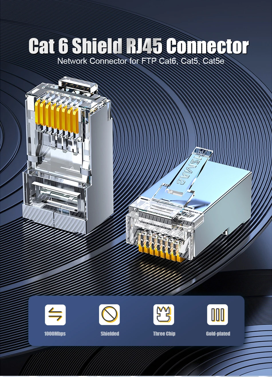 Samzhe Cat6 Rj45 Connector 8p8c Modular Lan Cable Head Plug Cat 6 Crimp ...