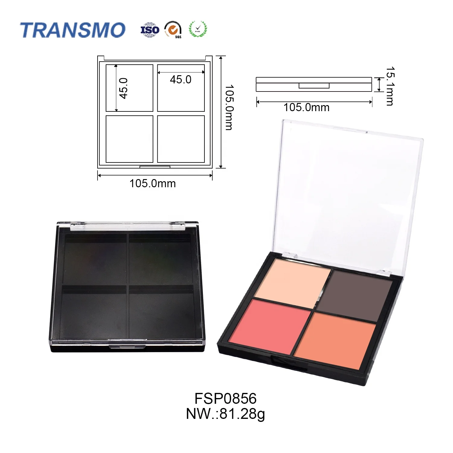 Square Eye Shadow Box Crystal Lid Eye Shadow Palette Case 4pans Empty ...