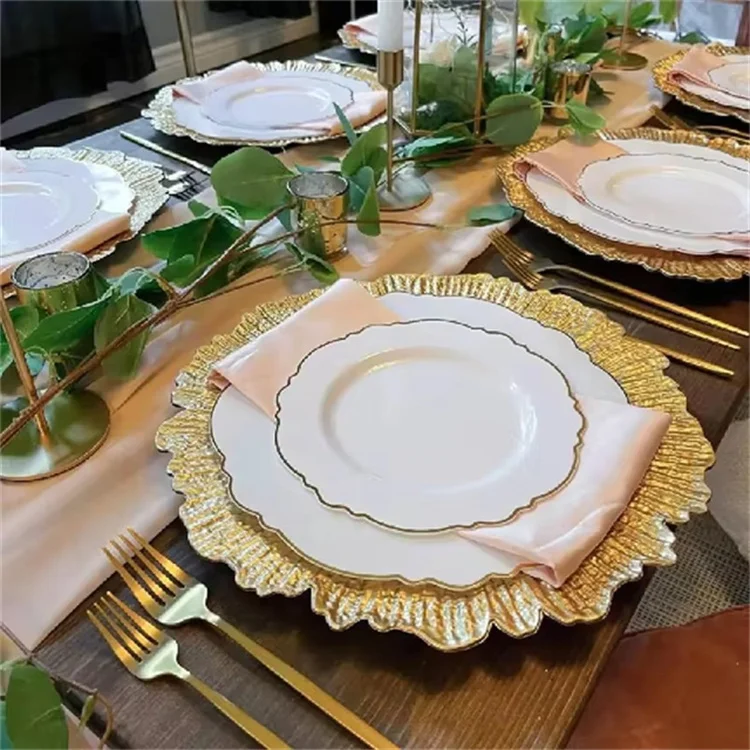 13in Reef Charger Plates - Plastic Gold for Weddings