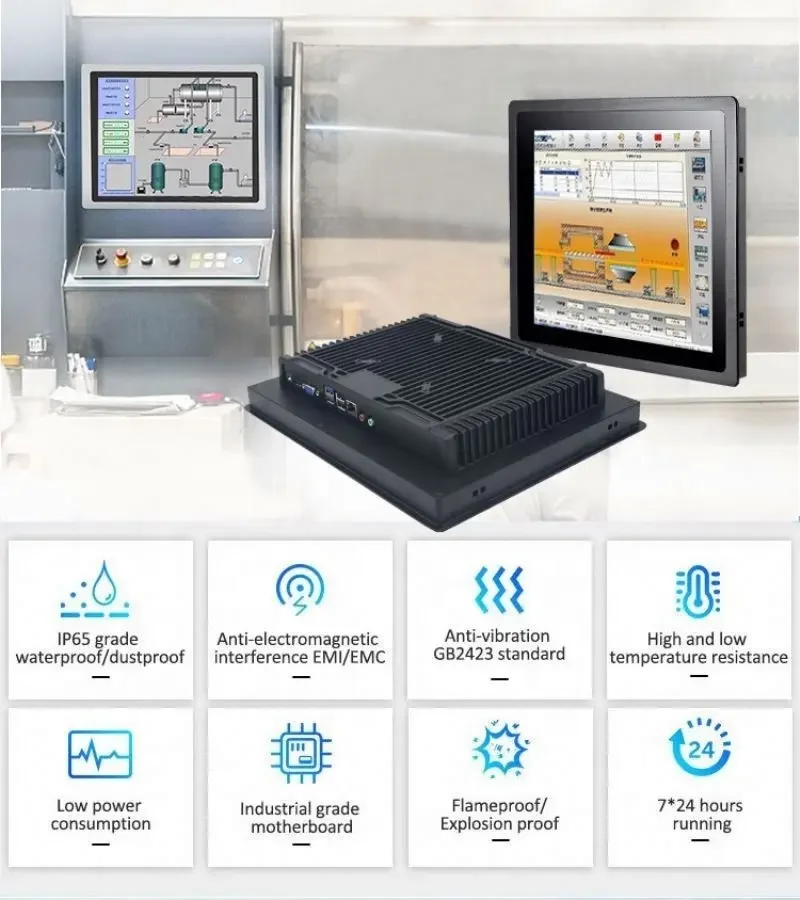 Fanless 12 15 17 19 Industrial Flat Panel Pc Monitors Ip65 Rated Bezel ...