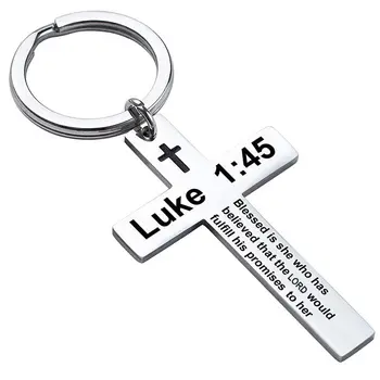 Jesus Cross Keychain Stainless Bible Verse Metal Key Chains Christian ...