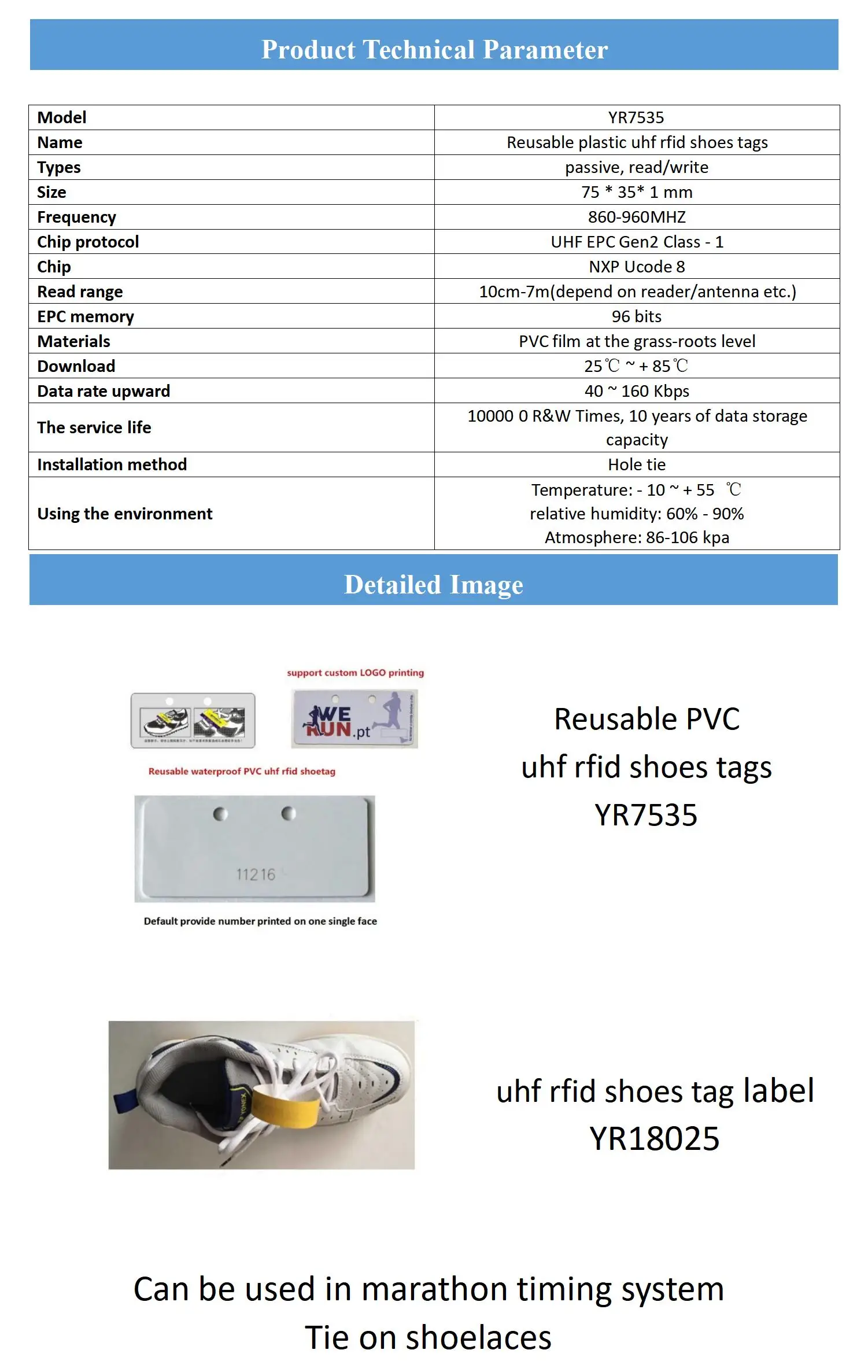 UHF RFID Waterproof Shoe Tag - EPC Gen2 PVC Reusable for Sports Timing ...