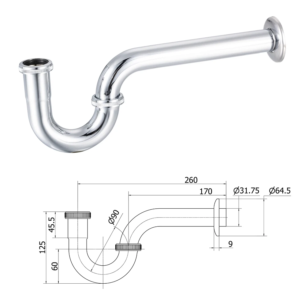 JOYHOO Stainless Steel P-Trap - Smooth Surface Drain