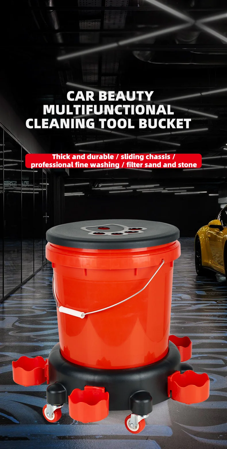 20l Multifunctional Car Wash Bucket With Wheel Dolly Cleaning Tool ...