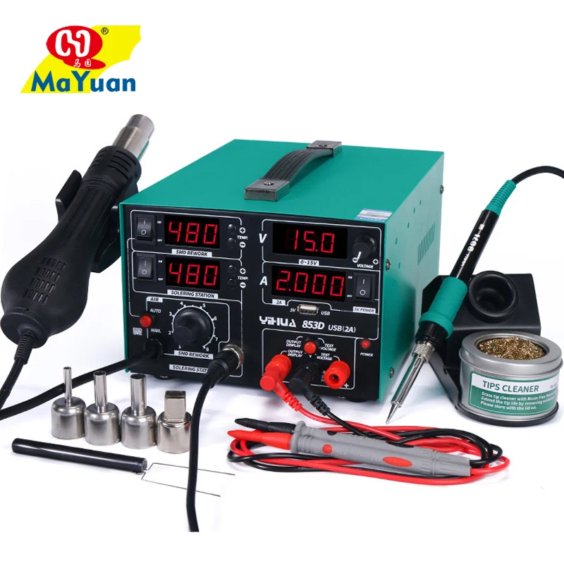 YiHua 853D 2A 3 in 1 Soldering Iron Power Supply Hot Air Gun Rework Station Alibaba