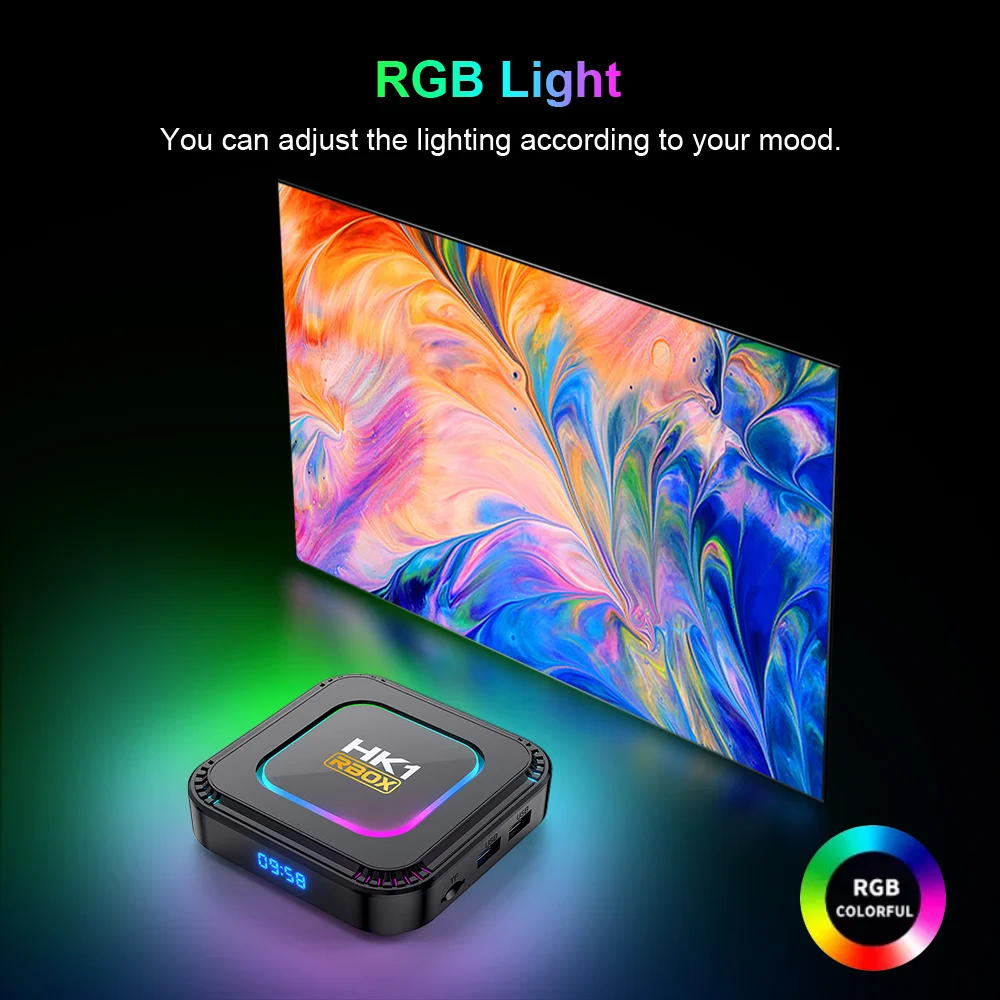 2024 RGB Light Android 13 TV Box HK1 Rbox K8 - 4G RAM 64G ROM