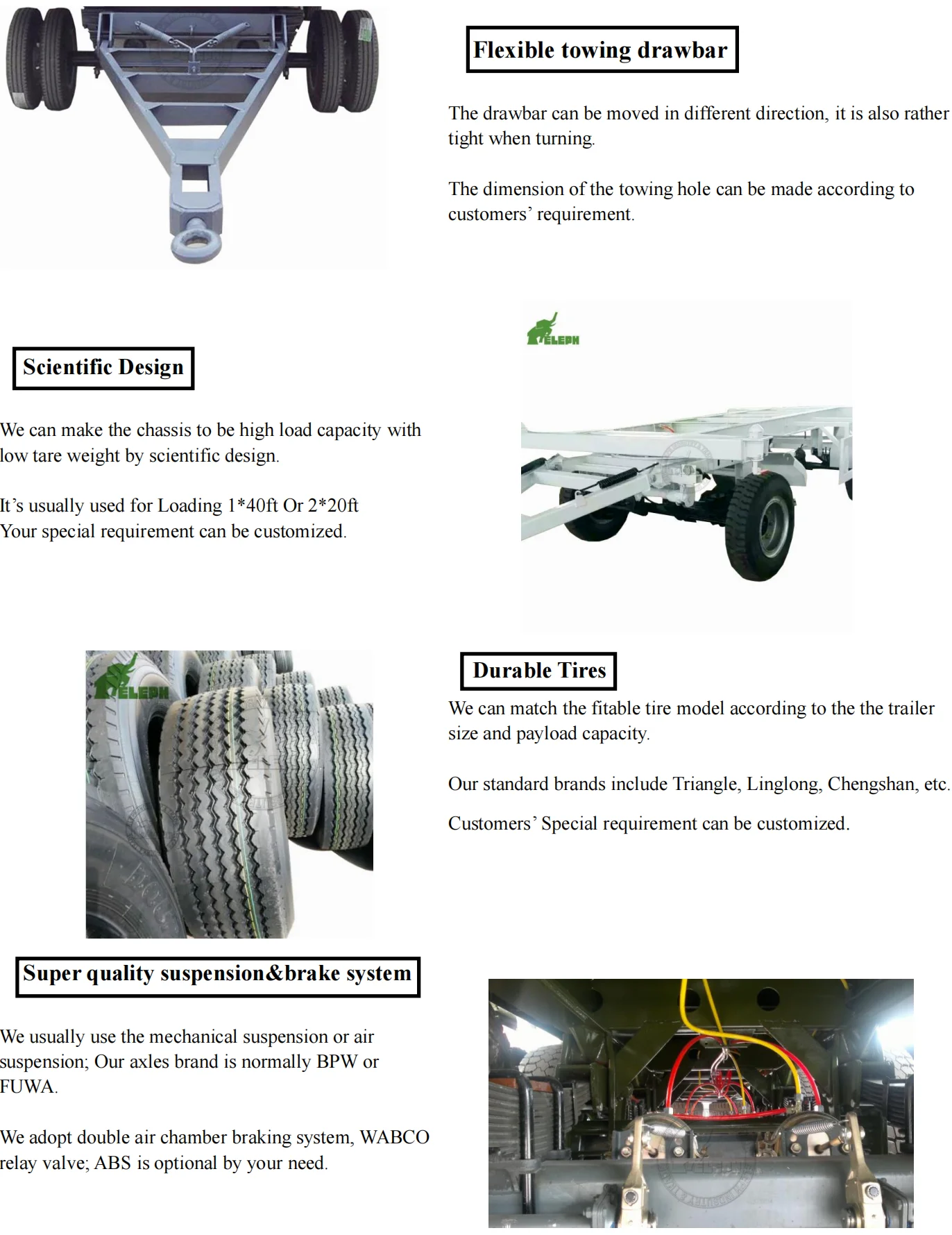 Turntable Drawbar Trailer Skeletal Container Chassis for Sale