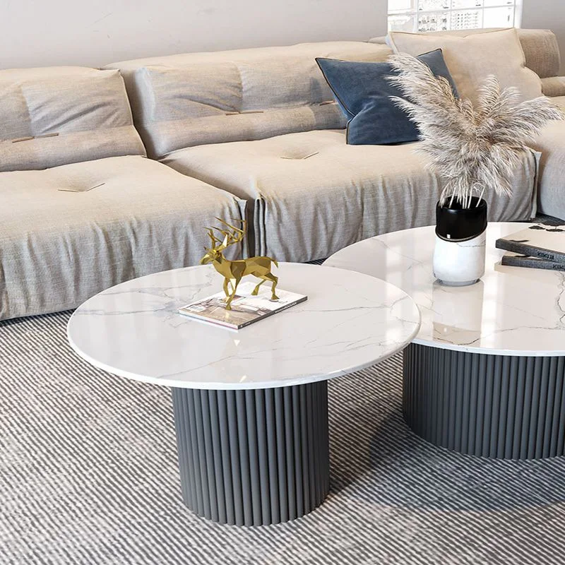 SWT Modern Luxury Gold Rock Stone Coffee Table Set Marble Oval Coffee ...