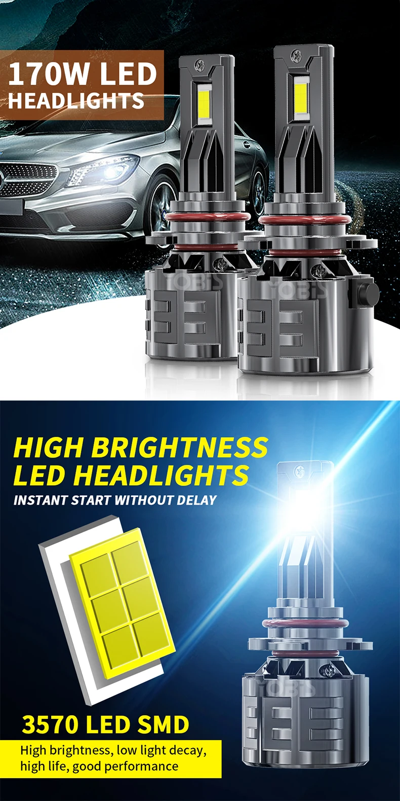 Yobis 170w Bright Headlight Bulbs Lights 9005 Luces Led Para Autos High Led Low Beam Headlights ...