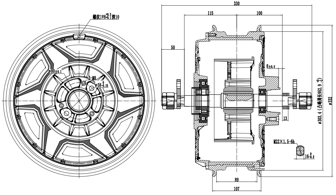Siaecosys/qsmotor 12*3.5inch 268 80H 20kw Racing Hub Motor